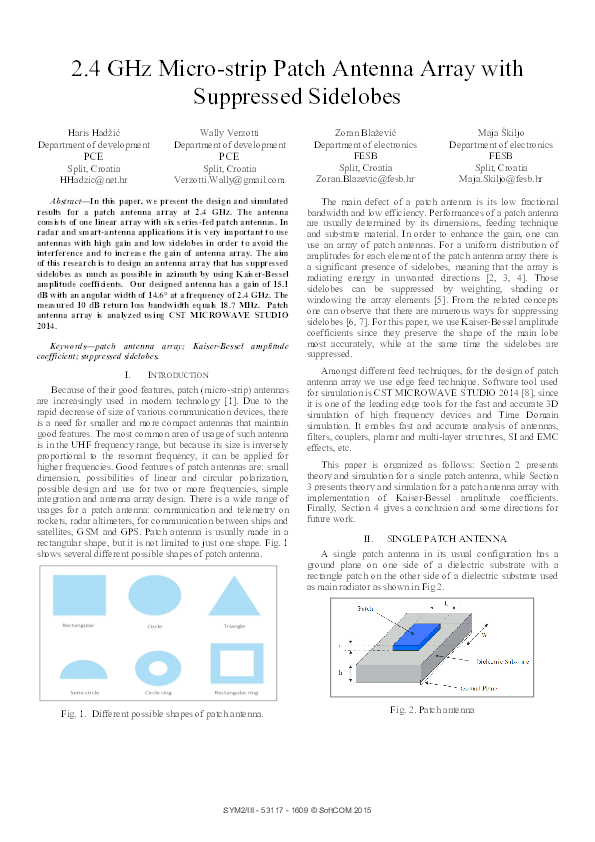(PDF) 2.4 GHz Micro-strip Patch Antenna Array with Suppressed Sidelobes ...