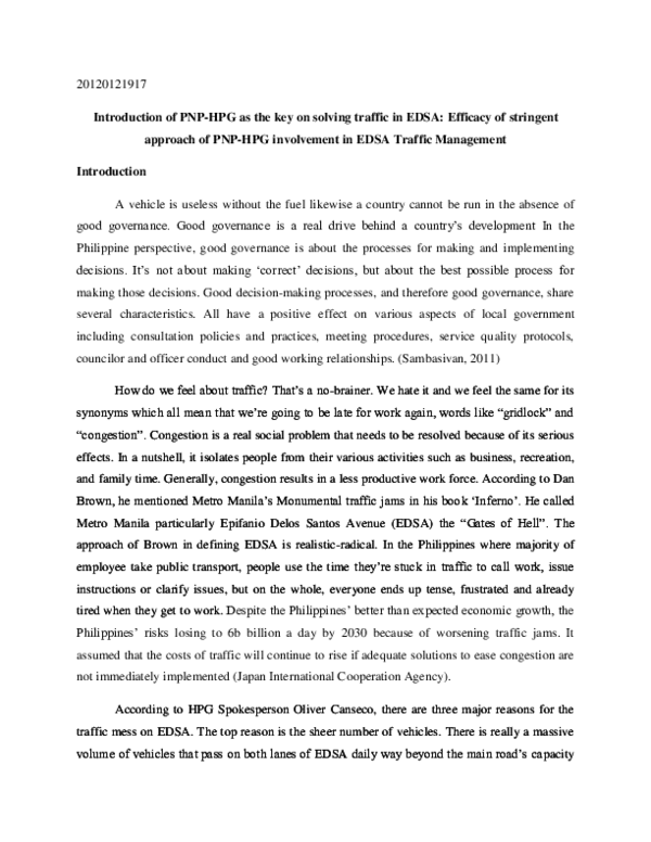 (DOC) Introduction of PNP-HPG as the key on solving traffic in EDSA ...