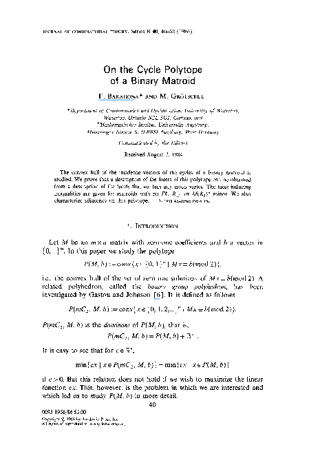 Pdf On The Cycle Polytope Of A Binary Matroid