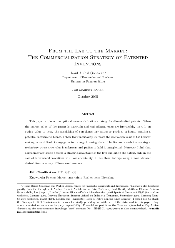 (PDF) From the Lab to the Market: The Commercialization Strategy of ...