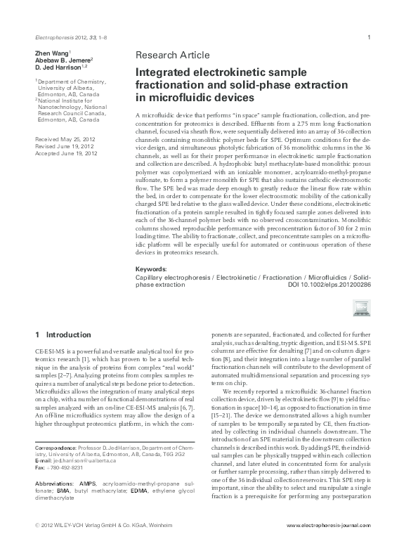 (PDF) Integrated electrokinetic sample fractionation and solid-phase ...