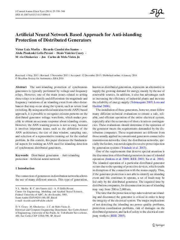 (PDF) Artificial Neural Network Based Approach for Anti-islanding Protection of Distributed ...