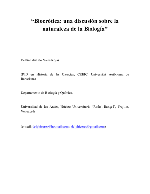 (PDF) " Bioerótica: una discusión sobre la naturaleza de la Biología