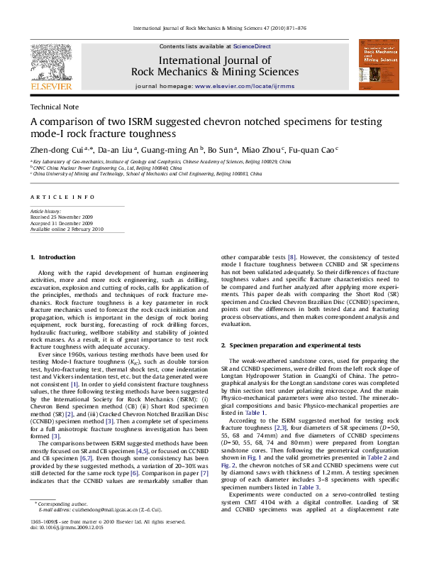 (PDF) A comparison of two ISRM suggested chevron notched specimens for ...
