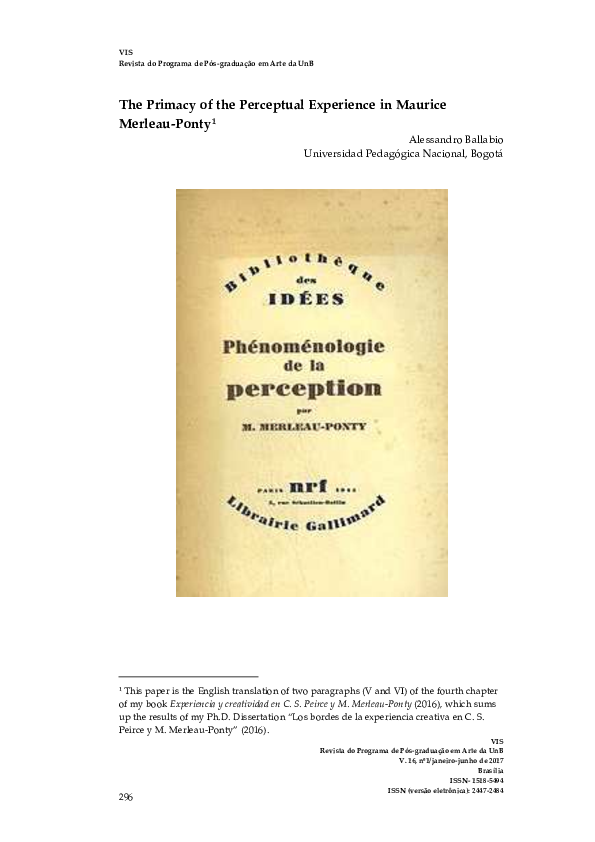 (PDF) The Primacy of the Perceptual Experience in Maurice Merleau-Ponty.