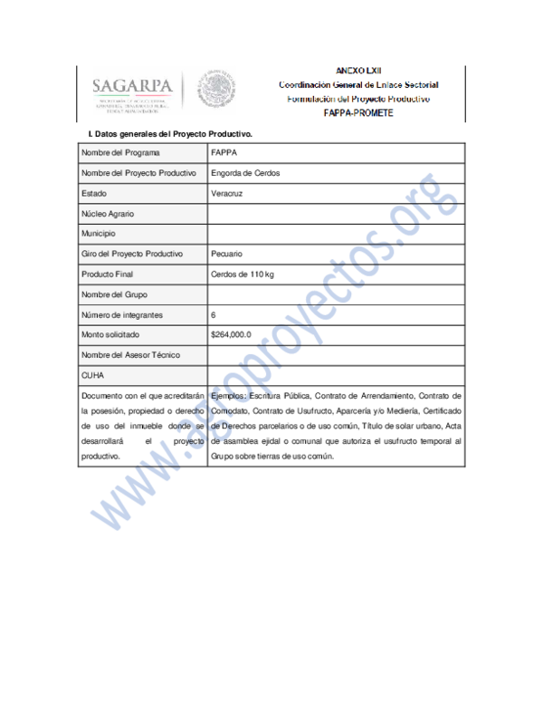 (PDF) I. Datos generales del Proyecto Productivo