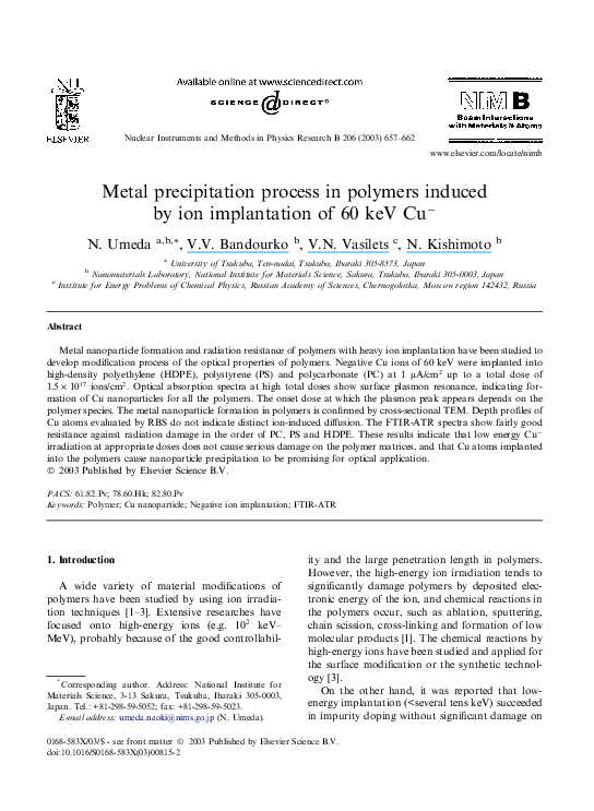(PDF) Metal precipitation process in polymers induced by ion ...