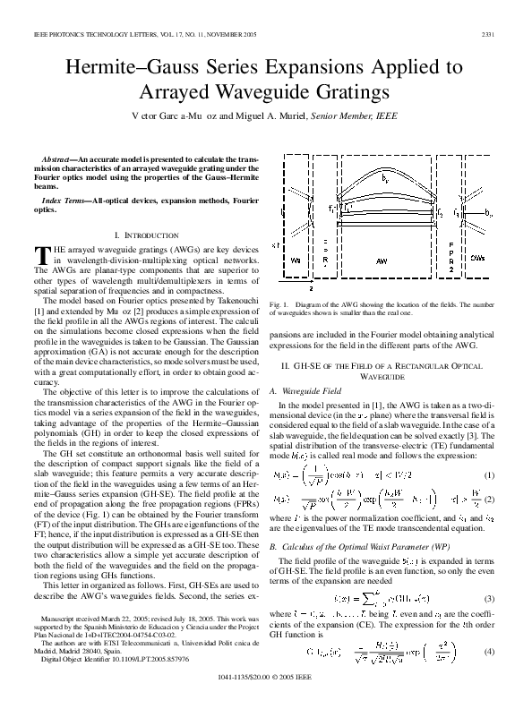 (PDF) Hermite-Gauss series expansions applied to arrayed waveguide gratings
