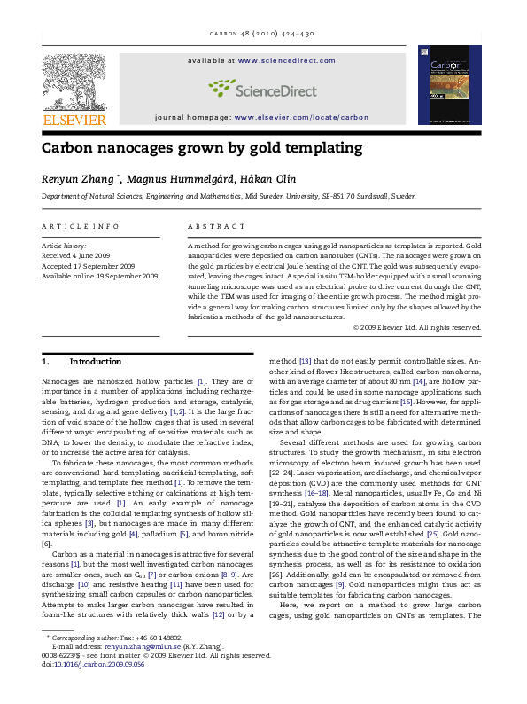 (PDF) Carbon nanocages grown by gold templating