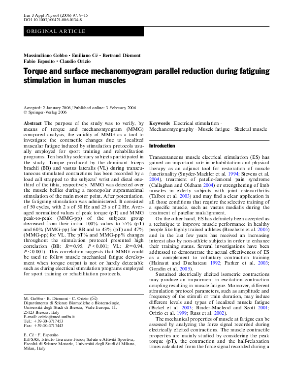 (PDF) Torque and surface mechanomyogram parallel reduction during ...