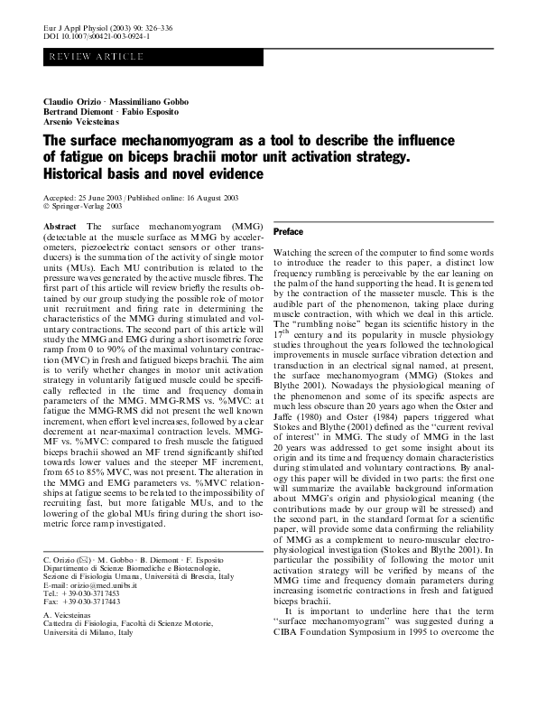 (PDF) The surface mechanomyogram as a tool to describe the influence of ...