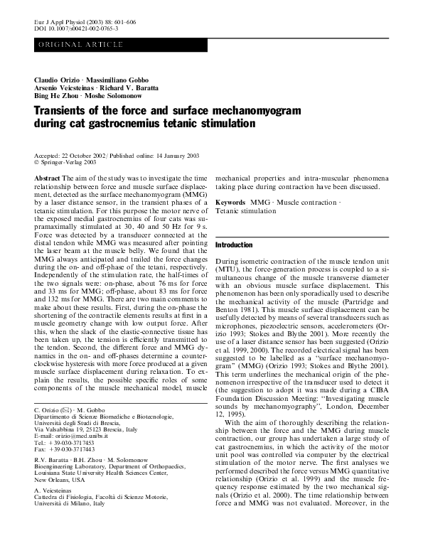 (PDF) Transients of the force and surface mechanomyogram during cat ...