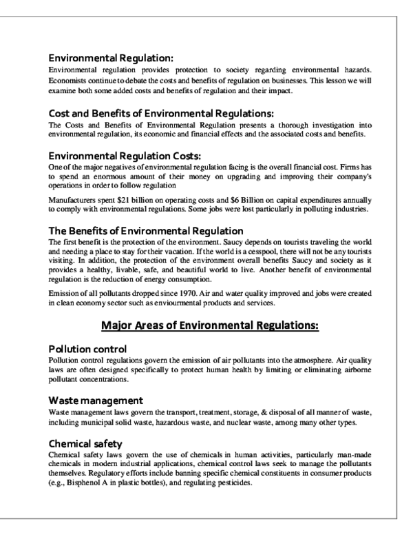 (DOC) Environmental Regulation