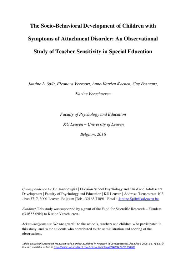 (PDF) The Socio-Behavioral Development of Children with Symptoms of ...