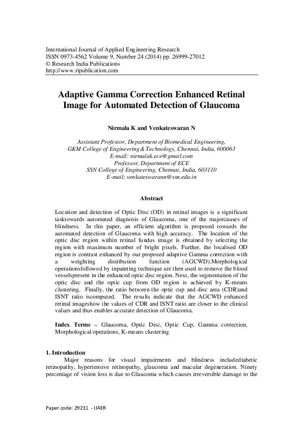 (PDF) Adaptive Gamma Correction Enhanced Retinal Image for Automated ...