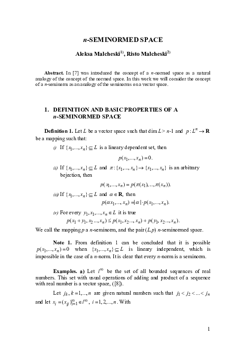 (PDF) n-SEMINORMED SPACE