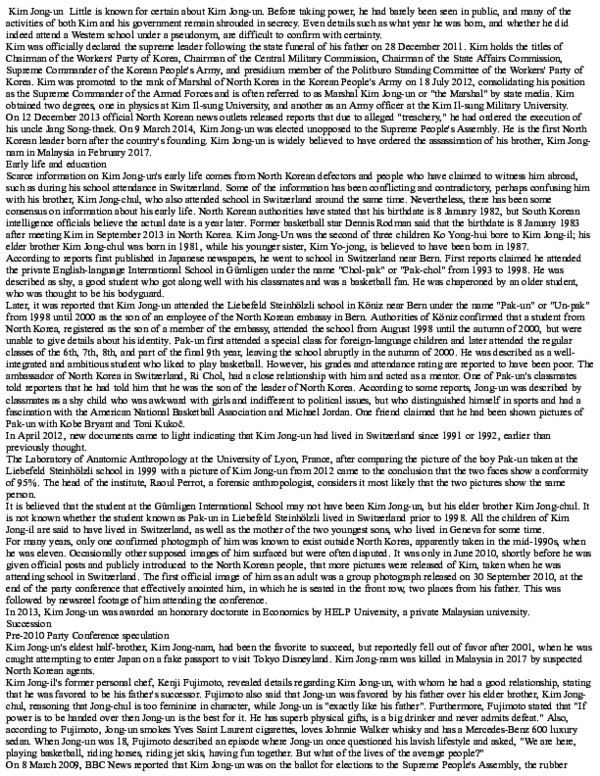(PDF) Kim Jong Un Essay