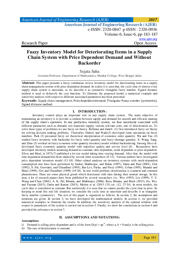 Pdf Fuzzy Inventory Model For Deteriorating Items In A Supply Chain System With Price