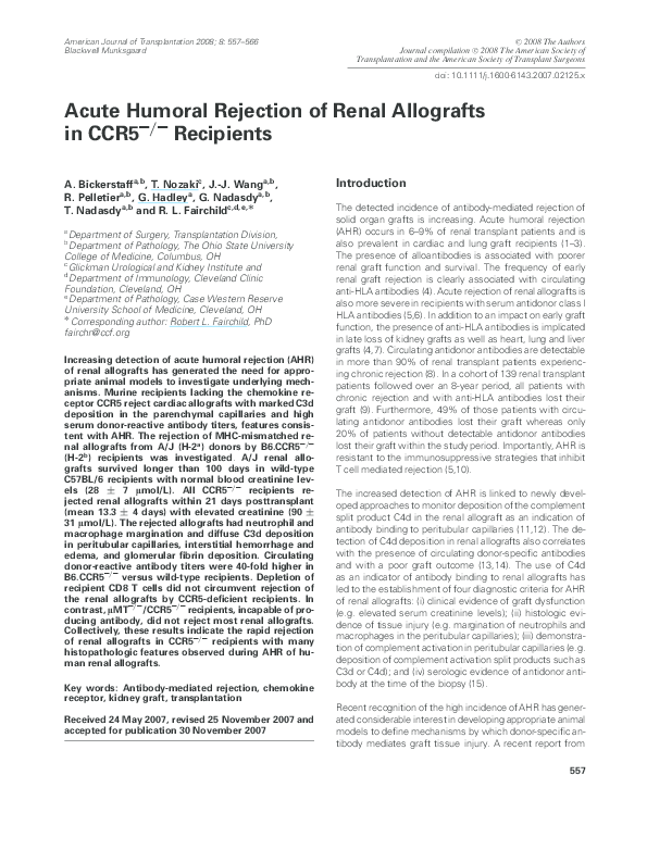 (PDF) Acute Humoral Rejection of Renal Allografts in CCR5 –/– Recipients