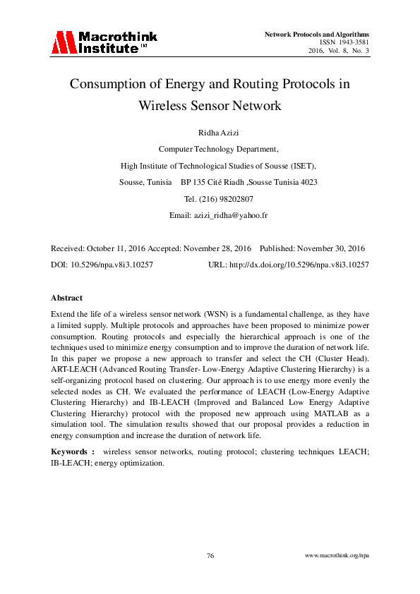 (PDF) Network Protocols and Algorithms Consumption of Energy and ...