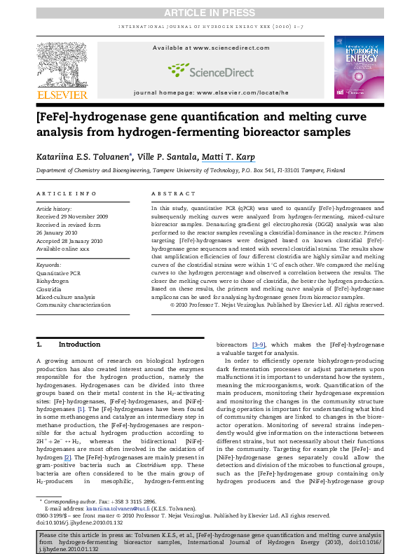 (PDF) [FeFe]-hydrogenase gene quantification and melting curve analysis ...