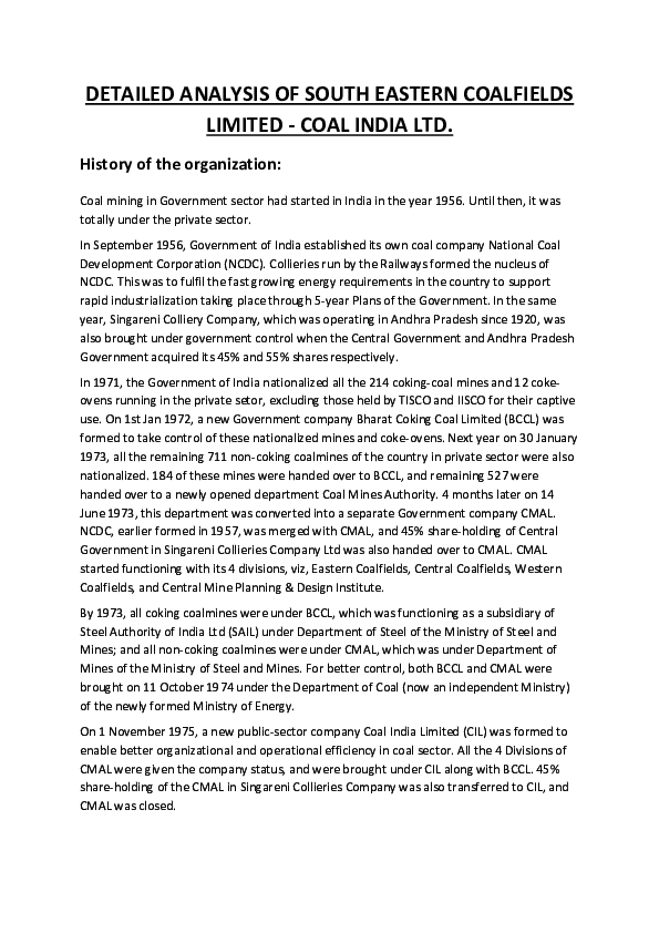 (DOC) DETAILED ANALYSIS OF SOUTH EASTERN COALFIELDS LIMITED -COAL INDIA LTD