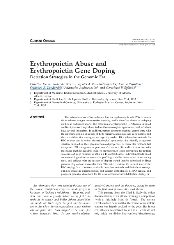 (PDF) Erythropoietin Abuse and Erythropoietin Gene Doping