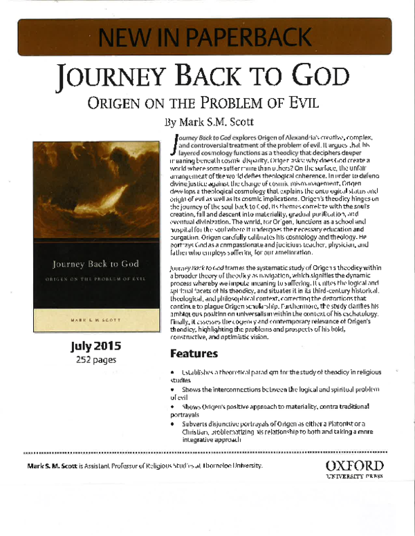 (PDF) Journey Back to God: Origen on the Problem of Evil