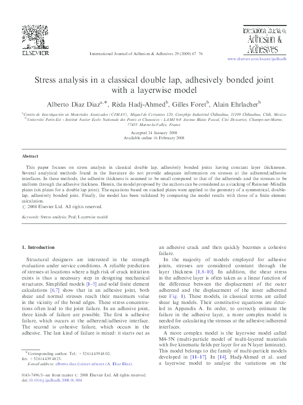 (PDF) Stress analysis in a classical double lap, adhesively bonded ...