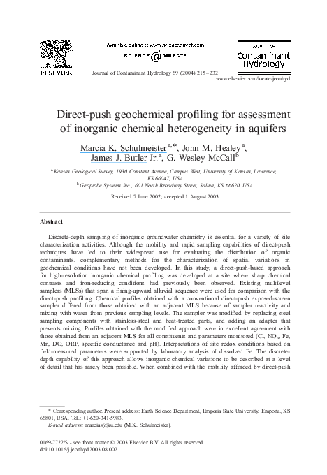 (PDF) Direct-push geochemical profiling for assessment of inorganic ...