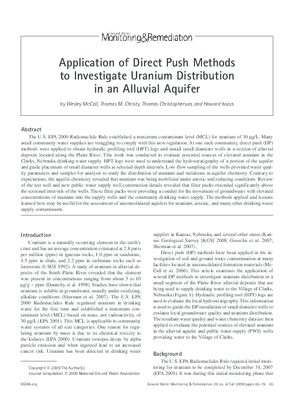 (PDF) Application of Direct Push Methods to Investigate Uranium ...