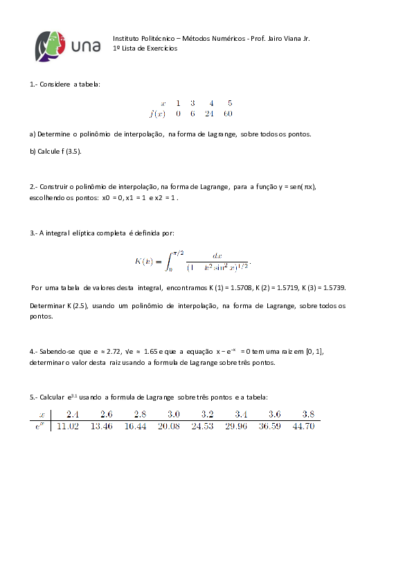 (PDF) Lista 1 Interpolao