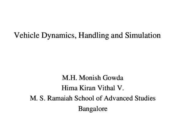 (PDF) Vehicle Dynamics, Handling and Simulation