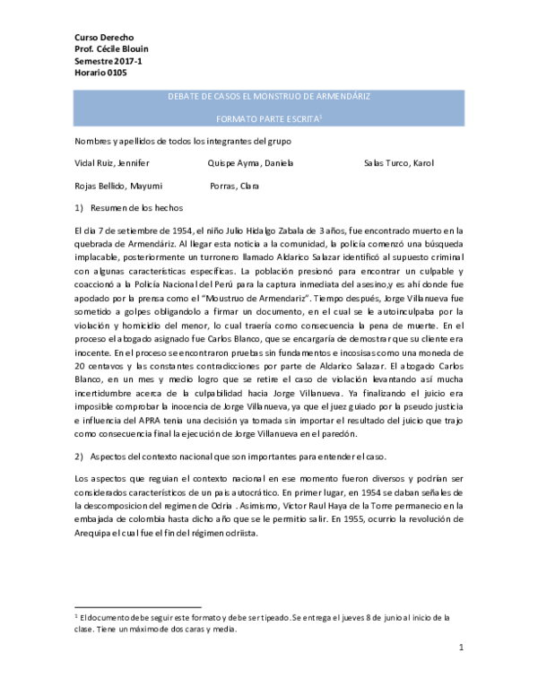 (DOC) DEBATE DE CASOS EL MONSTRUO DE ARMENDÁRIZ FORMATO PARTE ESCRITA1 ...