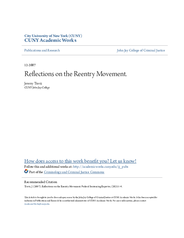 (PDF) Reflections on the Reentry Movement