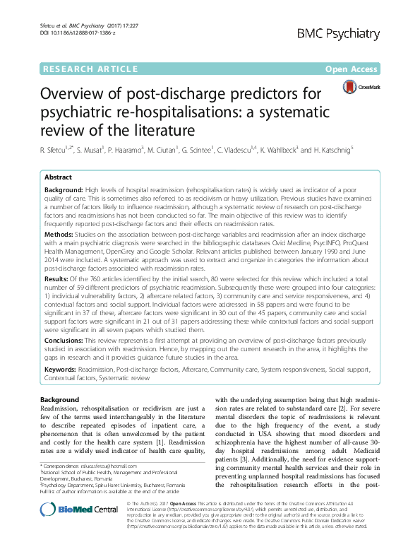 (PDF) Overview of post-discharge predictors for psychiatric re ...