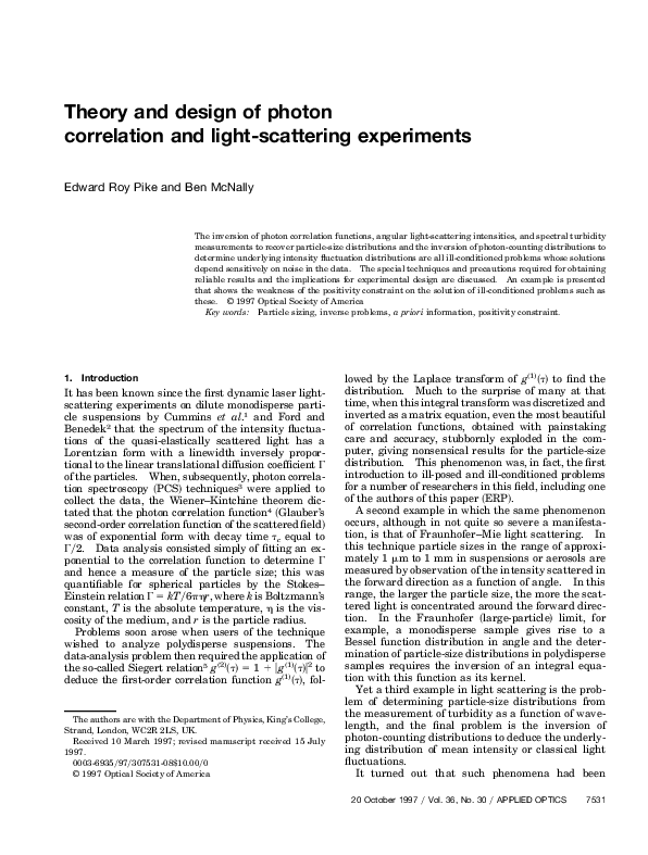 Theory and design of photon correlation and light-scattering experiments