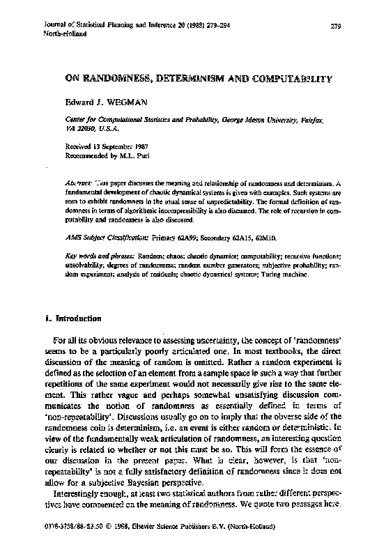 (PDF) On randomness, determinism and computability