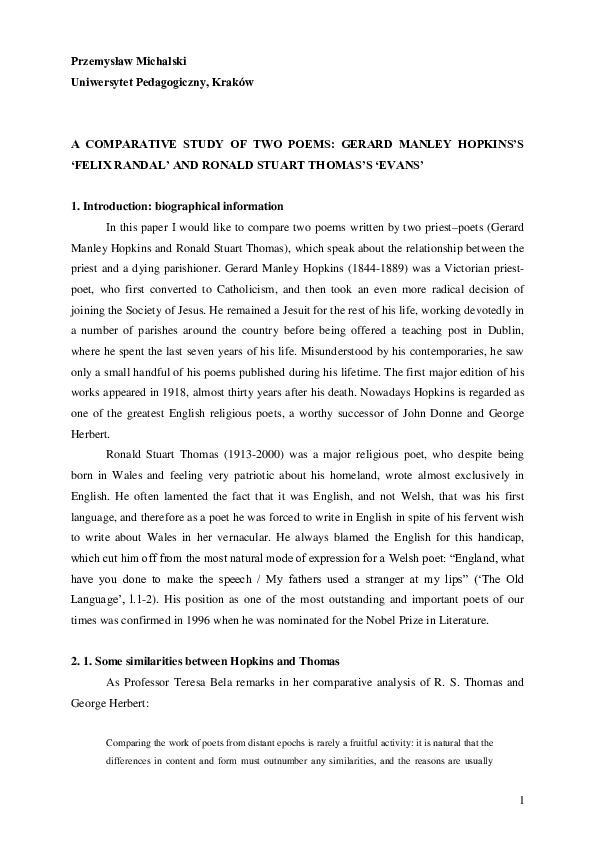 (PDF) A Comparative Study of Two Poems - Gerard Manley Hopkins's ‘Felix ...