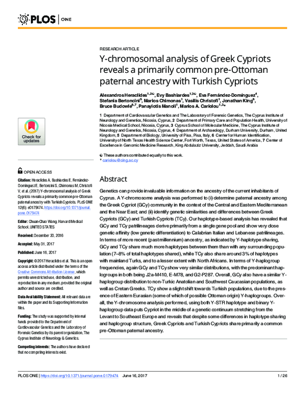 (PDF) Y-chromosomal analysis of Greek Cypriots reveals a primarily ...