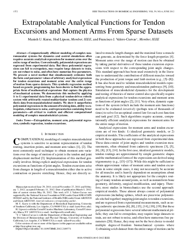 (PDF) Extrapolatable Analytical Functions for Tendon Excursions and ...