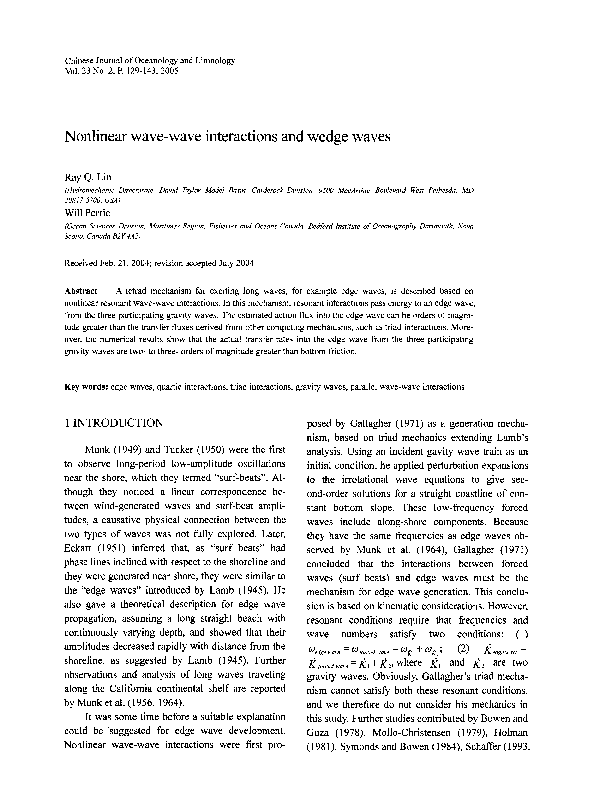 (PDF) Nonlinear wave-wave interactions and wedge waves