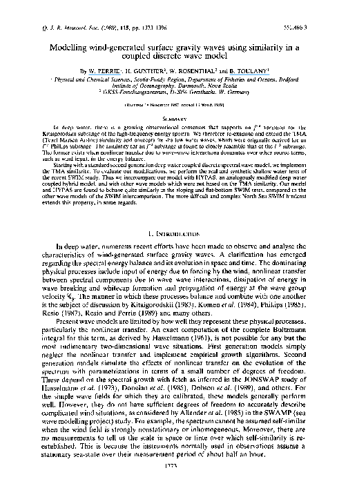 Pdf Modelling Wind Generated Surface Gravity Waves Using Similarity In A Coupled Discrete Wave