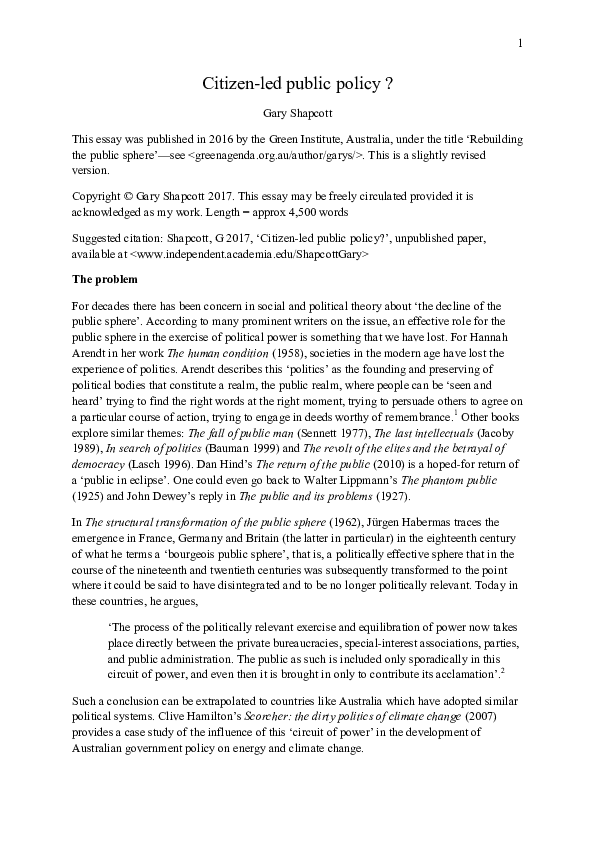 (PDF) Citizen-led public policy