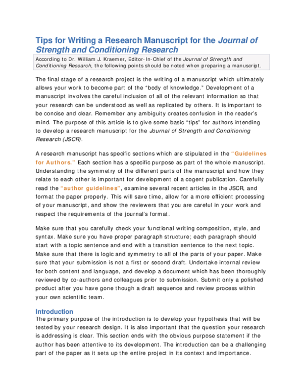 (PDF) Tips for Writing a Research Manuscript for the Journal of ...