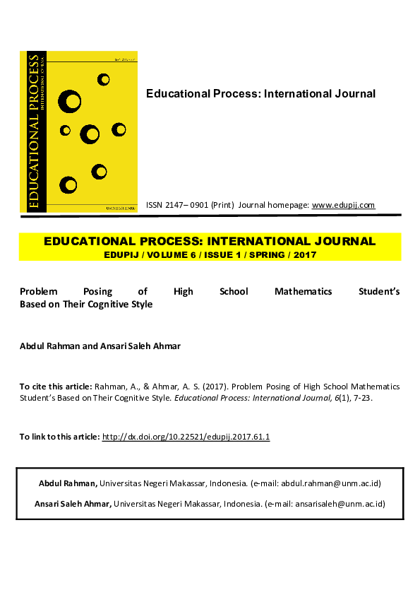 (PDF) Problem Posing of High School Mathematics Student's Based on ...