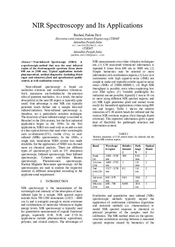 (PDF) NIR Spectroscopy and Its Applications