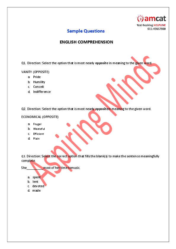 (PDF) Sample Questions ENGLISH COMPREHENSION