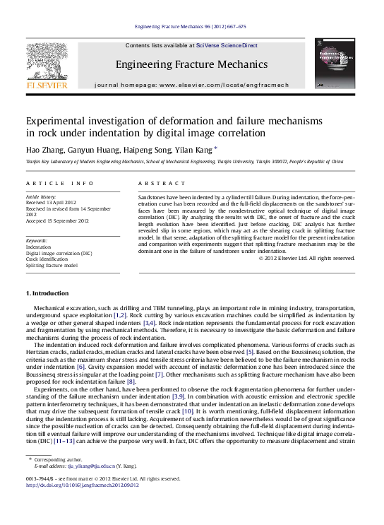 (PDF) Experimental investigation of deformation and failure mechanisms in rock under indentation ...