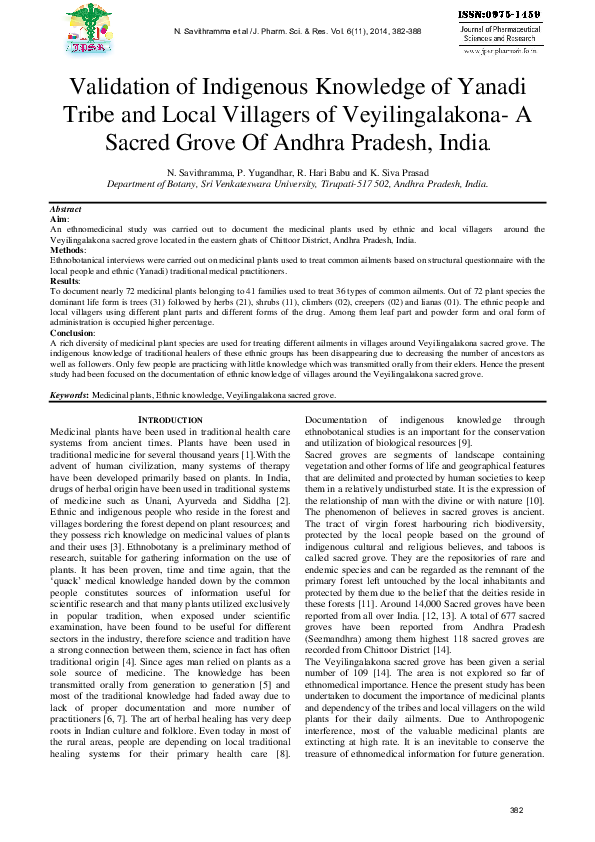(PDF) Validation of Indigenous Knowledge of Yanadi Tribe and Local ...